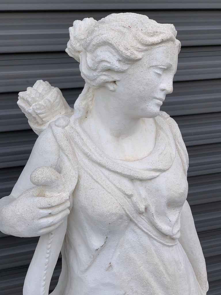 Pair of Vintage Cast Sone Statues of Apollo and Diana For Sale at 1stDibs