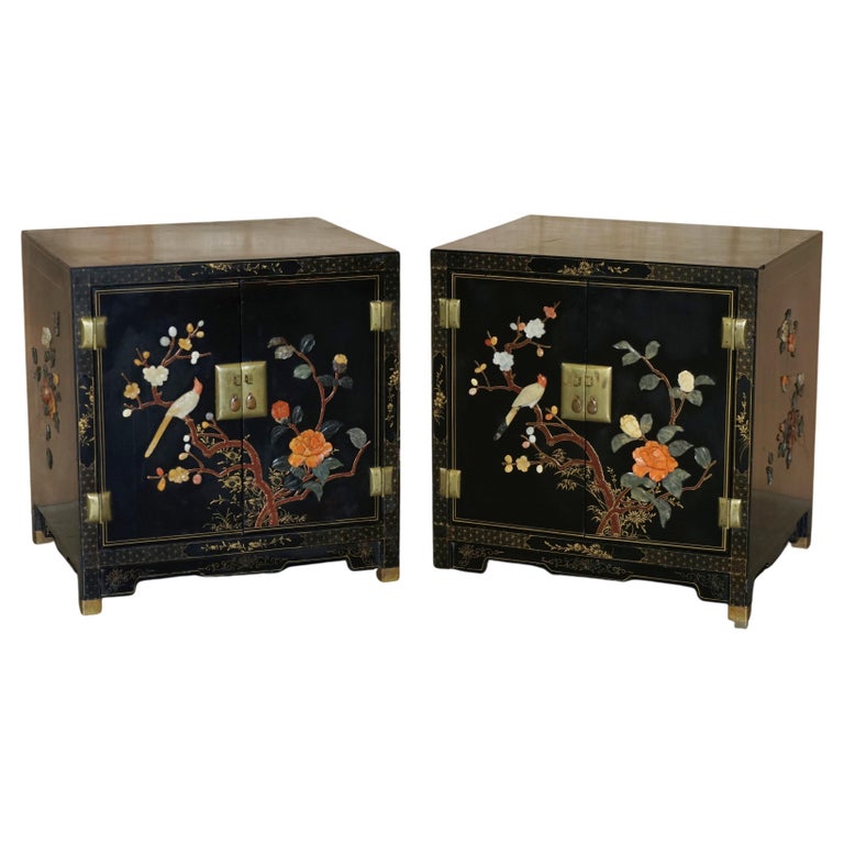 Pair of Vintage Chinese Chinoiserie Soapstone Side Cabinets Bedside ...