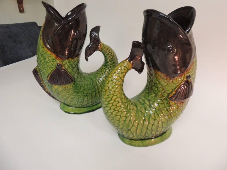 Pair of Vintage Chinese Hand-Painted Fish Vases at 1stDibs