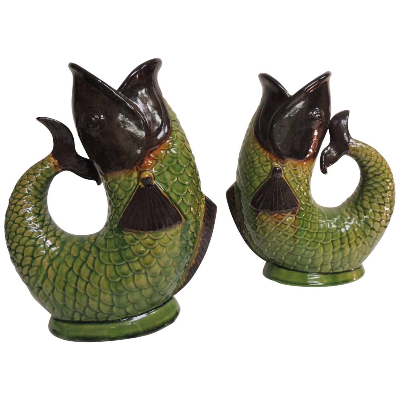 Pair of Vintage Chinese Hand-Painted Fish Vases at 1stDibs