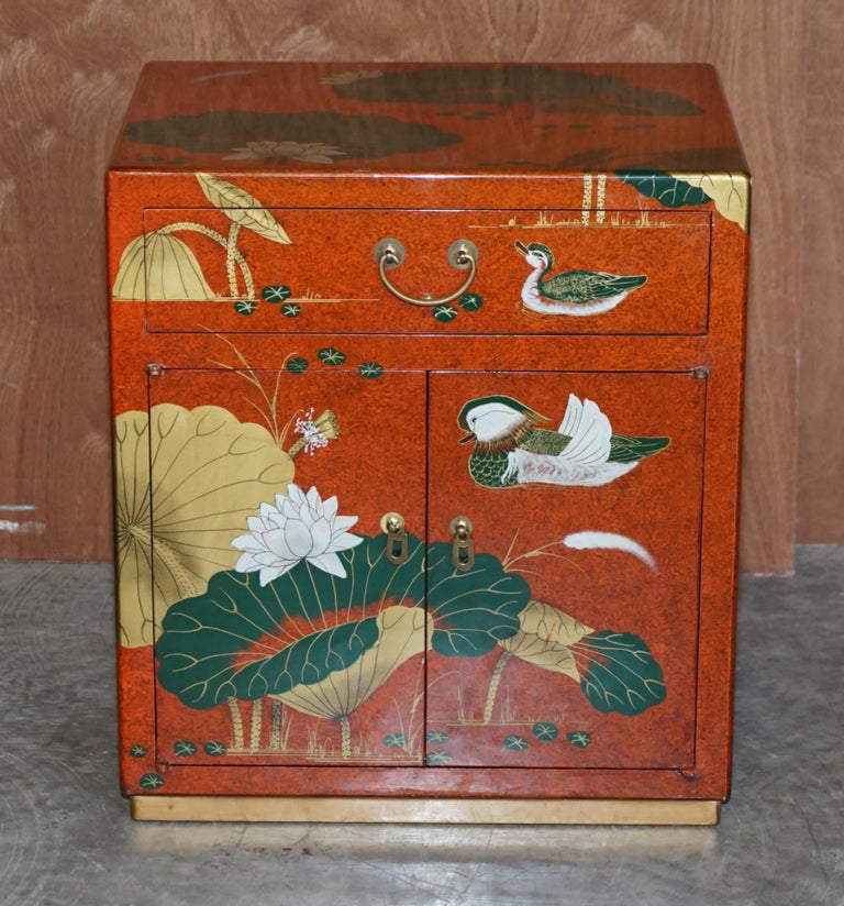 Pair of Vintage Chinese Lacquered Side End Bedside Tables Ducks Hand ...