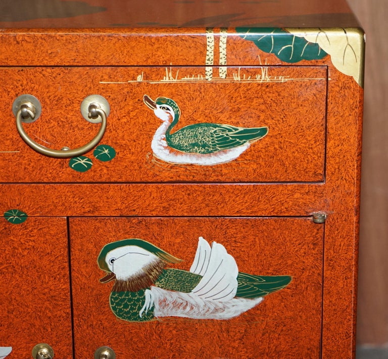 Pair of Vintage Chinese Lacquered Side End Bedside Tables Ducks Hand ...