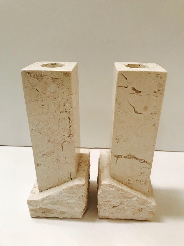 Pair of Vintage Chiseled Marble Architectural Candleholders at 1stDibs