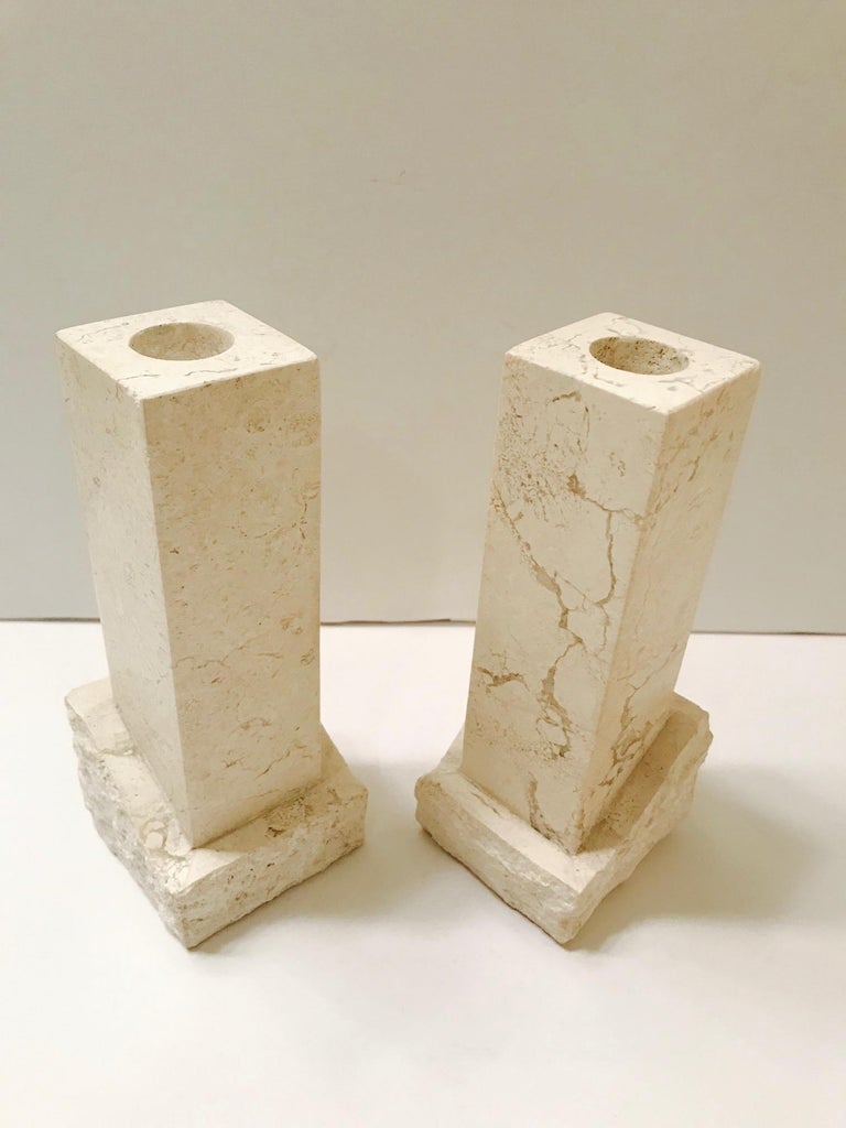Pair of Vintage Chiseled Marble Architectural Candleholders at 1stDibs