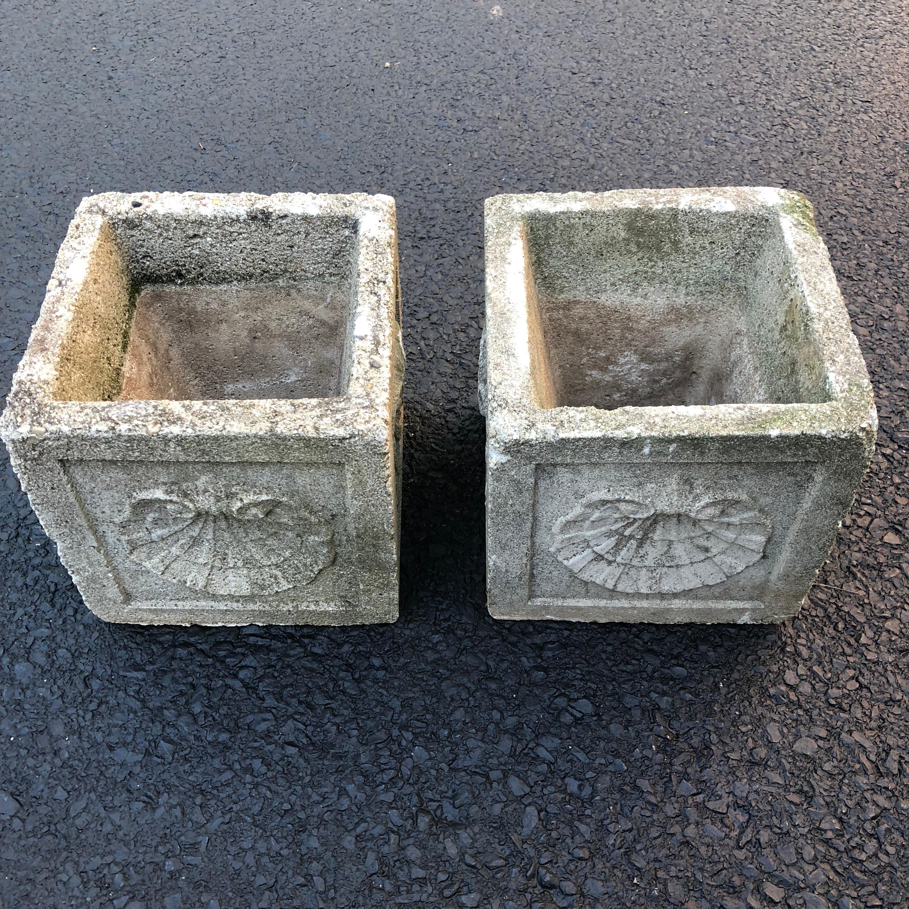 Pair of Vintage Concrete Planters with Large Shell Decoration at ...