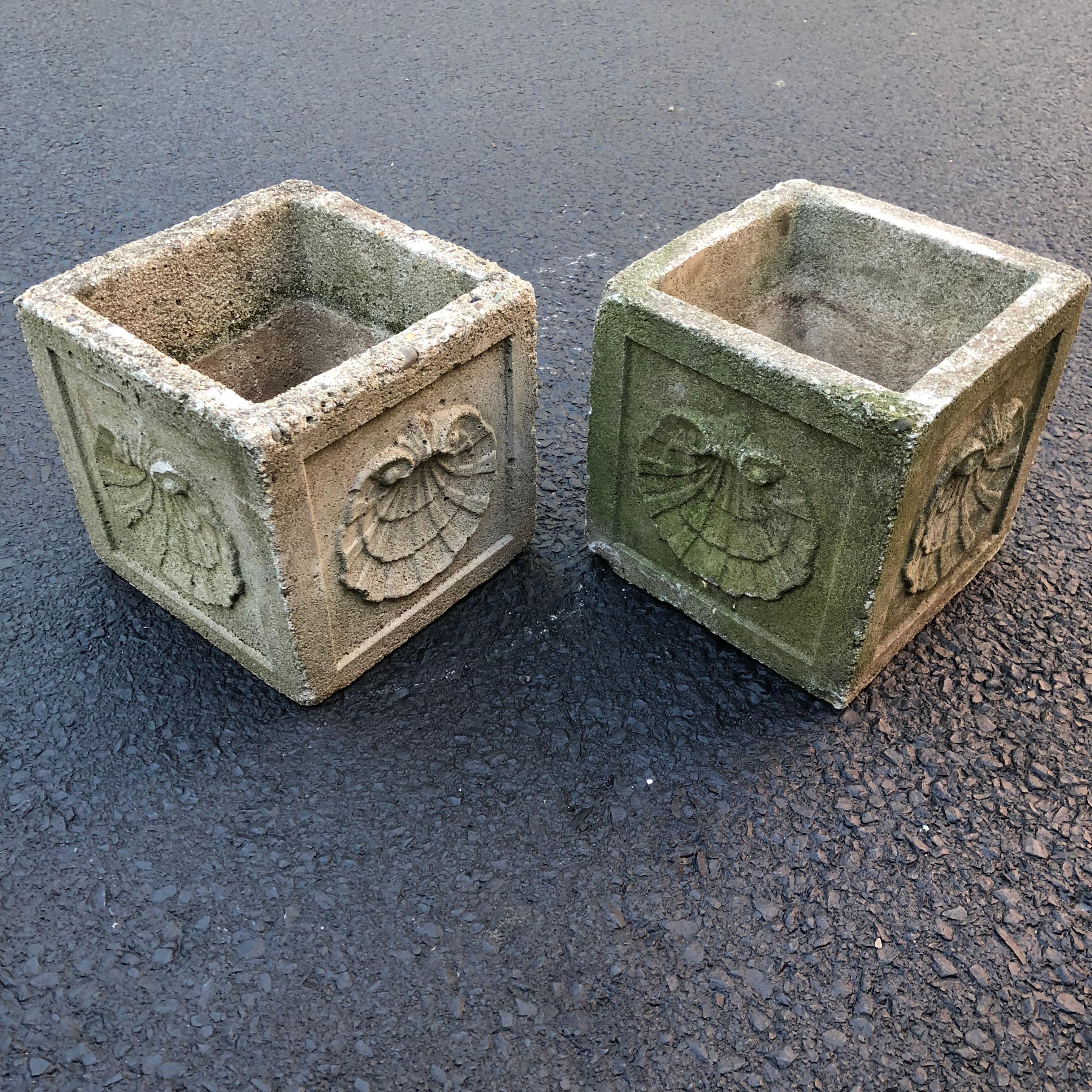 Pair of Vintage Concrete Planters with Large Shell Decoration at ...