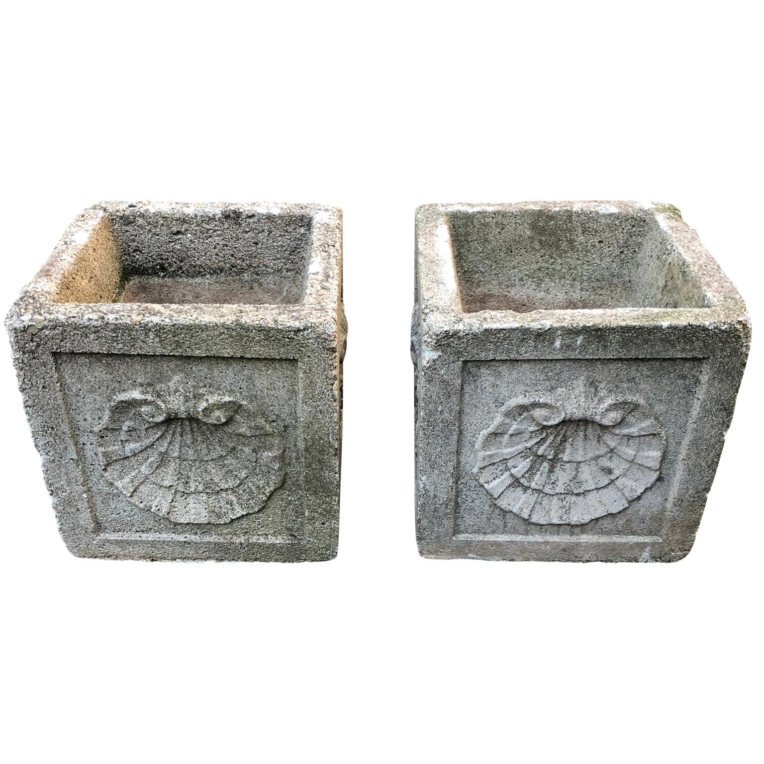 Pair of Vintage Concrete Planters with Large Shell Decoration at ...