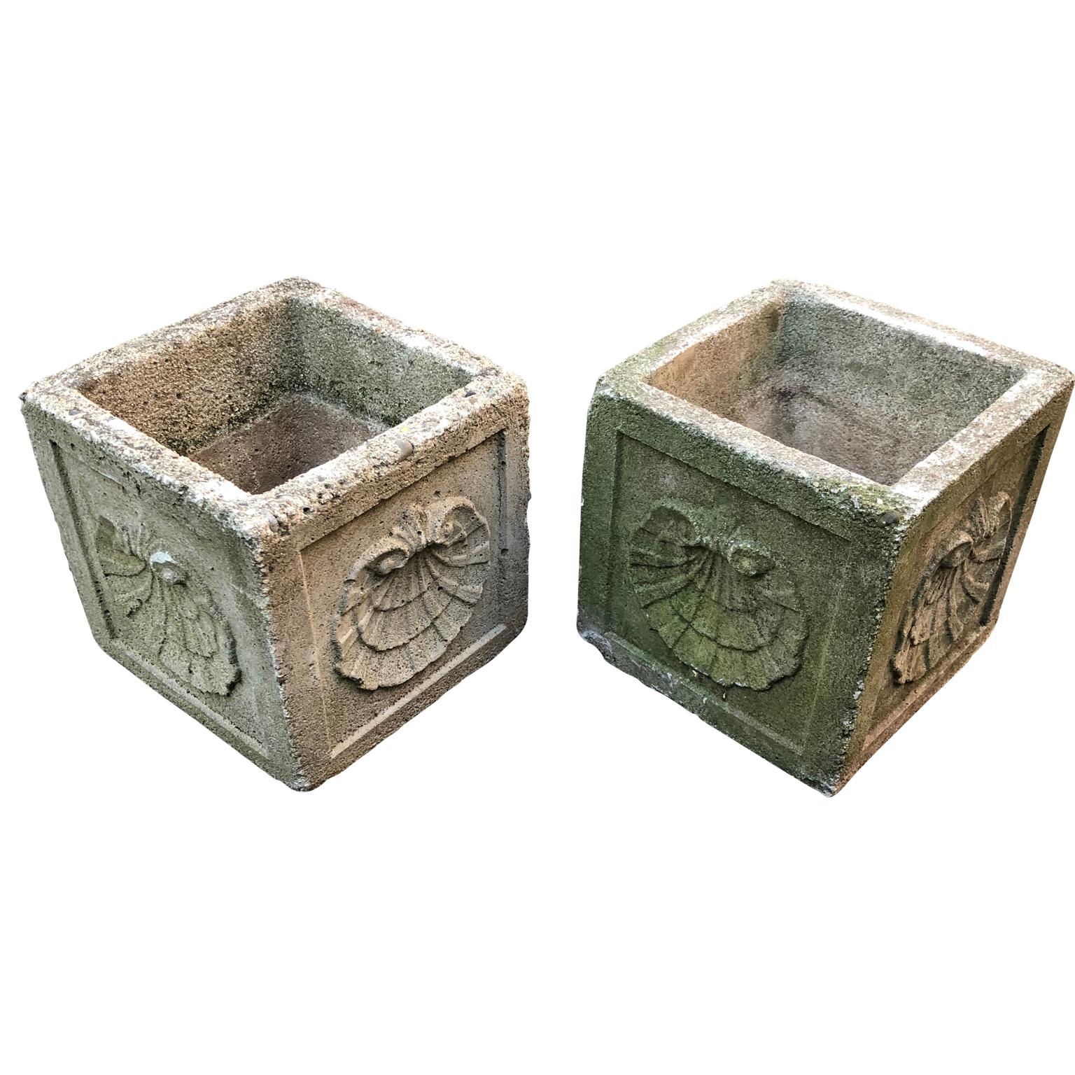Pair of Vintage Concrete Planters with Large Shell Decoration at ...