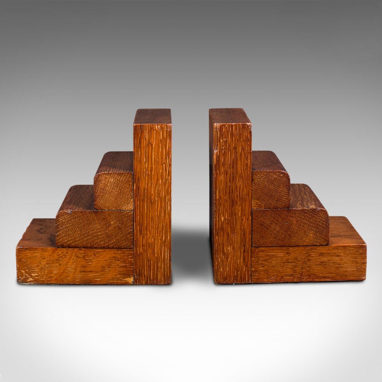 Pair of Vintage Decorative Bookends, English, Oak, Book Rest, Art Deco ...