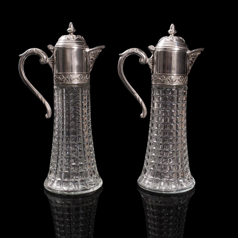 Pair of Vintage Decorative Ewers, Italian, Glass, Claret, Wine Serving ...