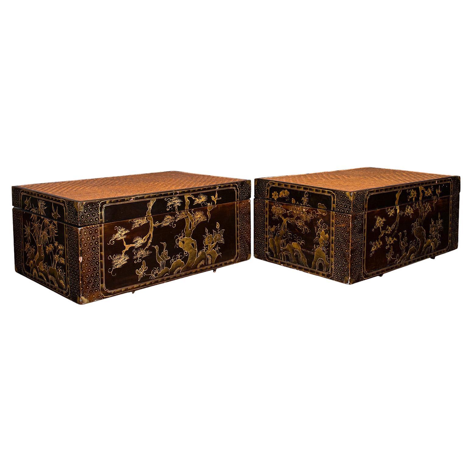 Pair Of Vintage Decorative Trunks, Japanese, Lacquered, Bamboo, Art ...