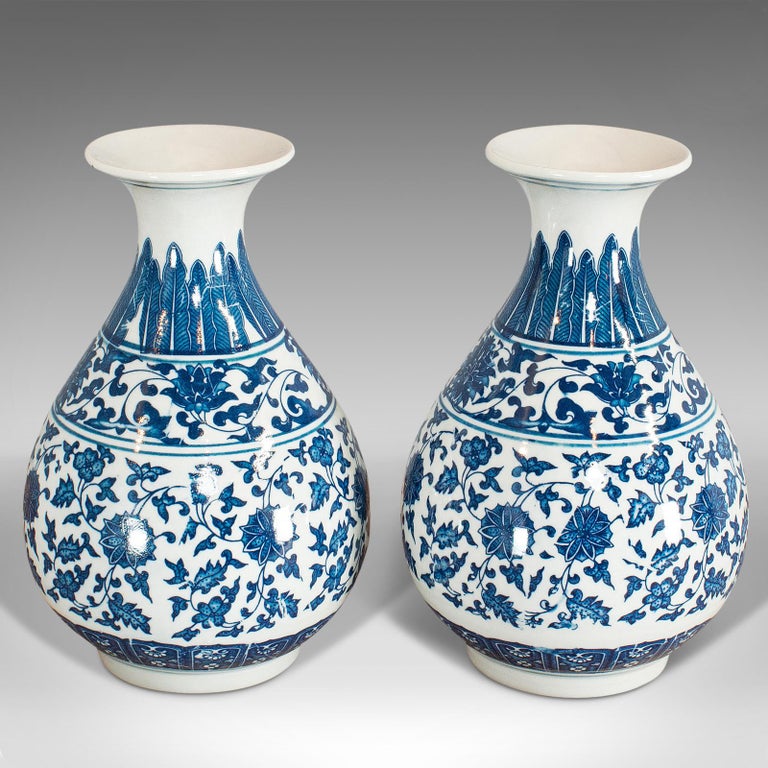 Pair of, Vintage Decorative Vases, Oriental, Ceramic, Baluster Urn ...