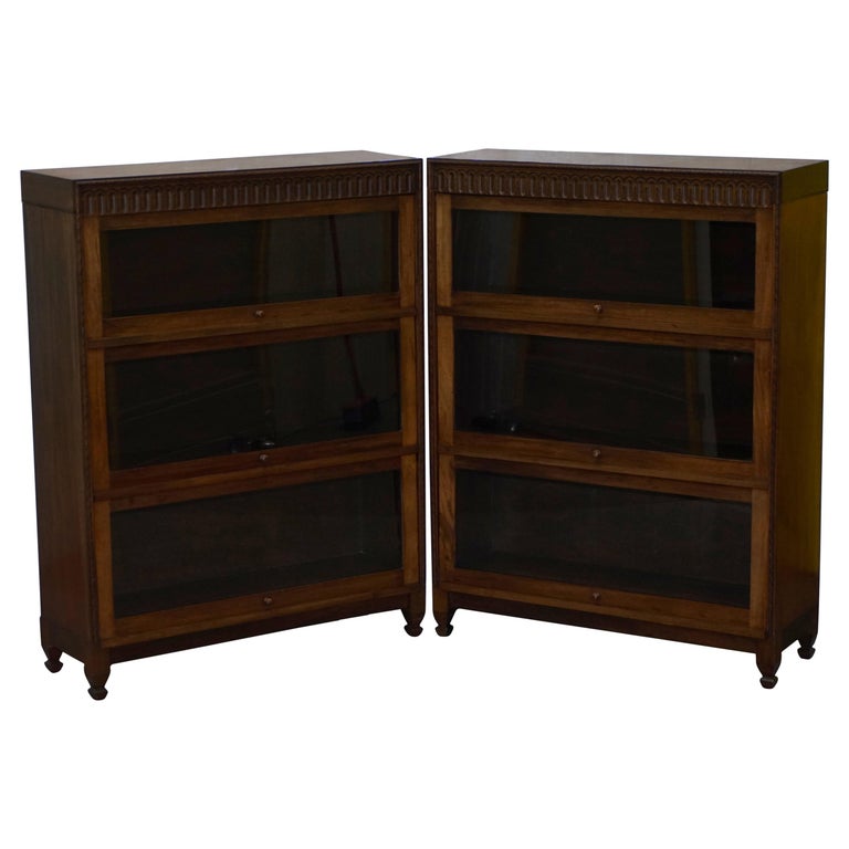 Pair of Vintage English Oak Library Legal Bookcases Retractable Doors ...