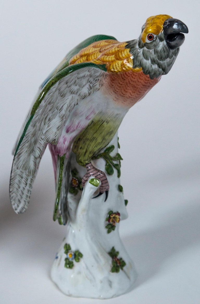 Pair of Vintage European Porcelain Parrots For Sale at 1stDibs