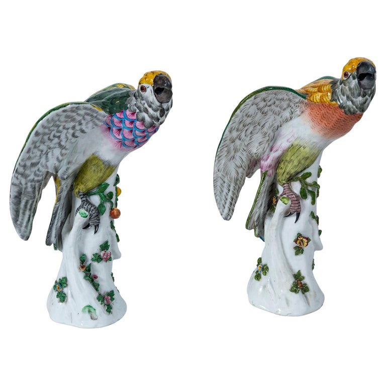 Pair of Vintage European Porcelain Parrots For Sale at 1stDibs