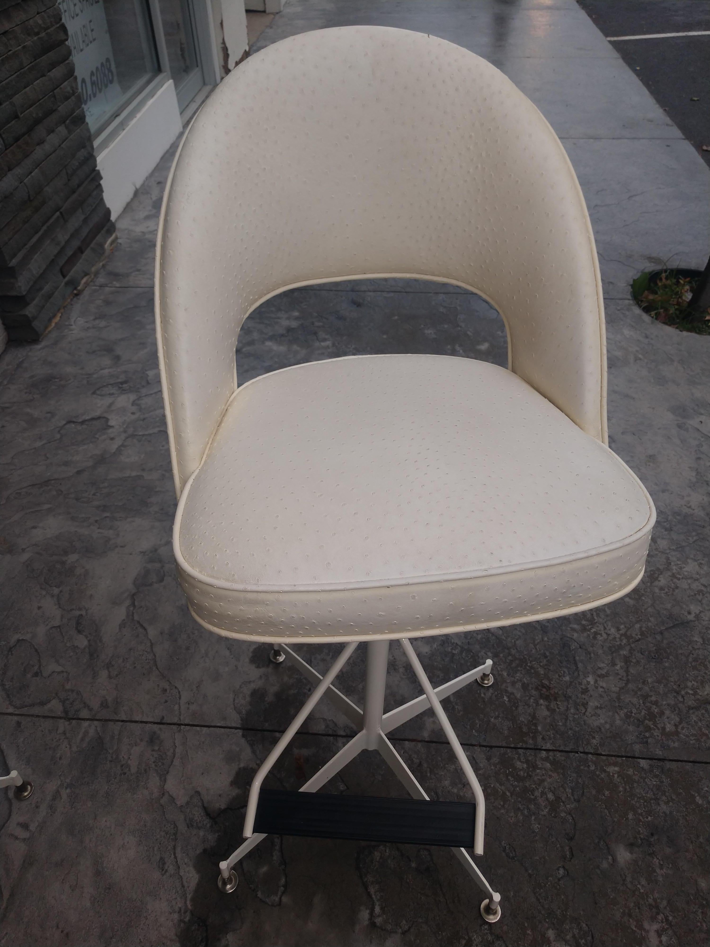 Pair of Vintage Faux Ostrich Swiveling Bar Stools For Sale at 1stDibs