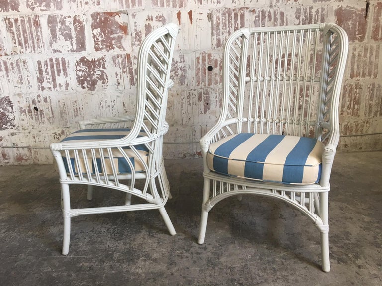 Pair of Vintage Ficks Reed Rattan High Back Chairs For Sale at 1stDibs