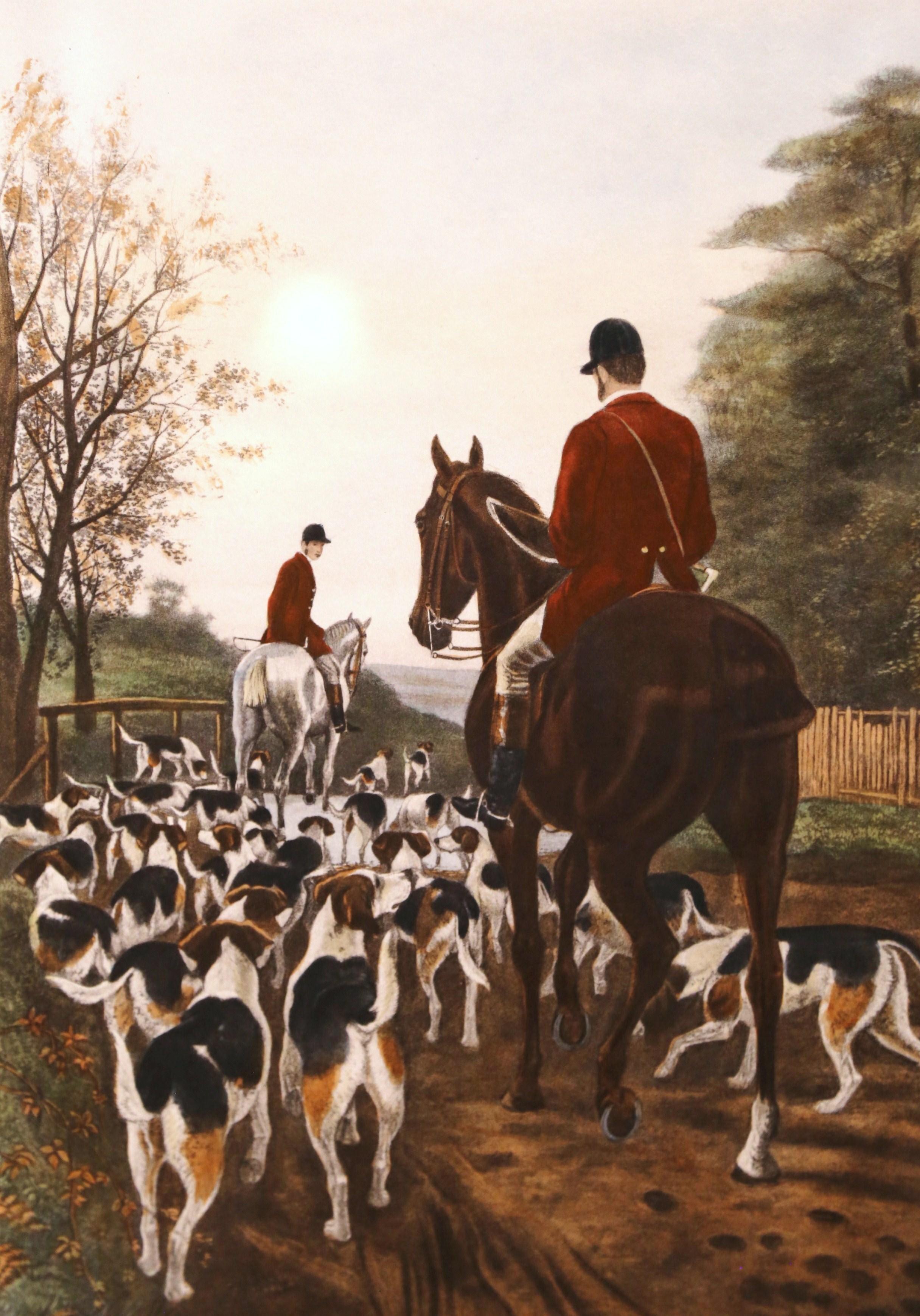 Pair of Vintage Framed English Painted Hunt Scene Prints by EAS Douglas ...