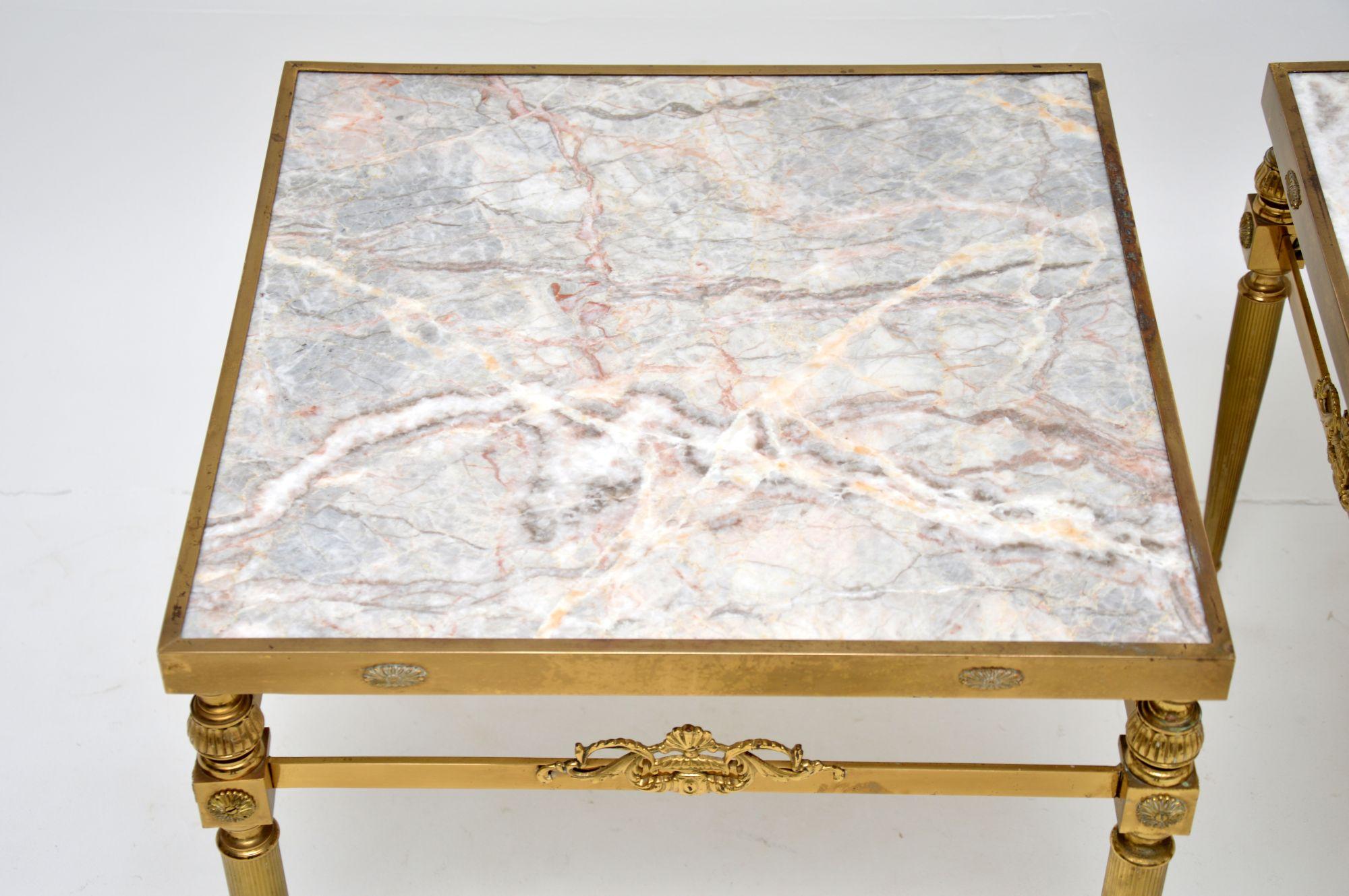 Pair of Vintage French Brass and Marble Side Tables For Sale at 1stDibs