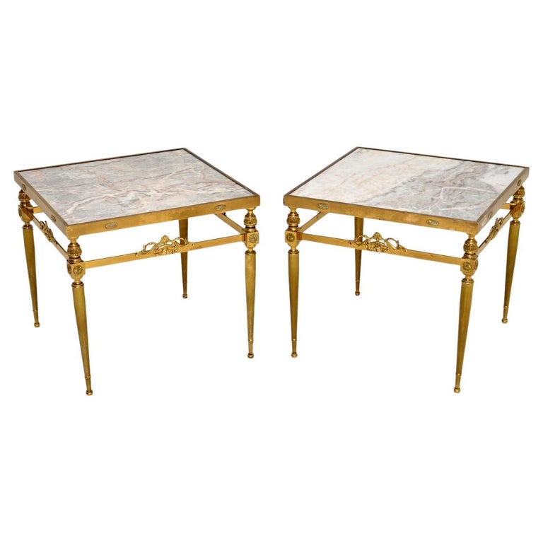 Pair of Vintage French Brass and Marble Side Tables For Sale at 1stDibs