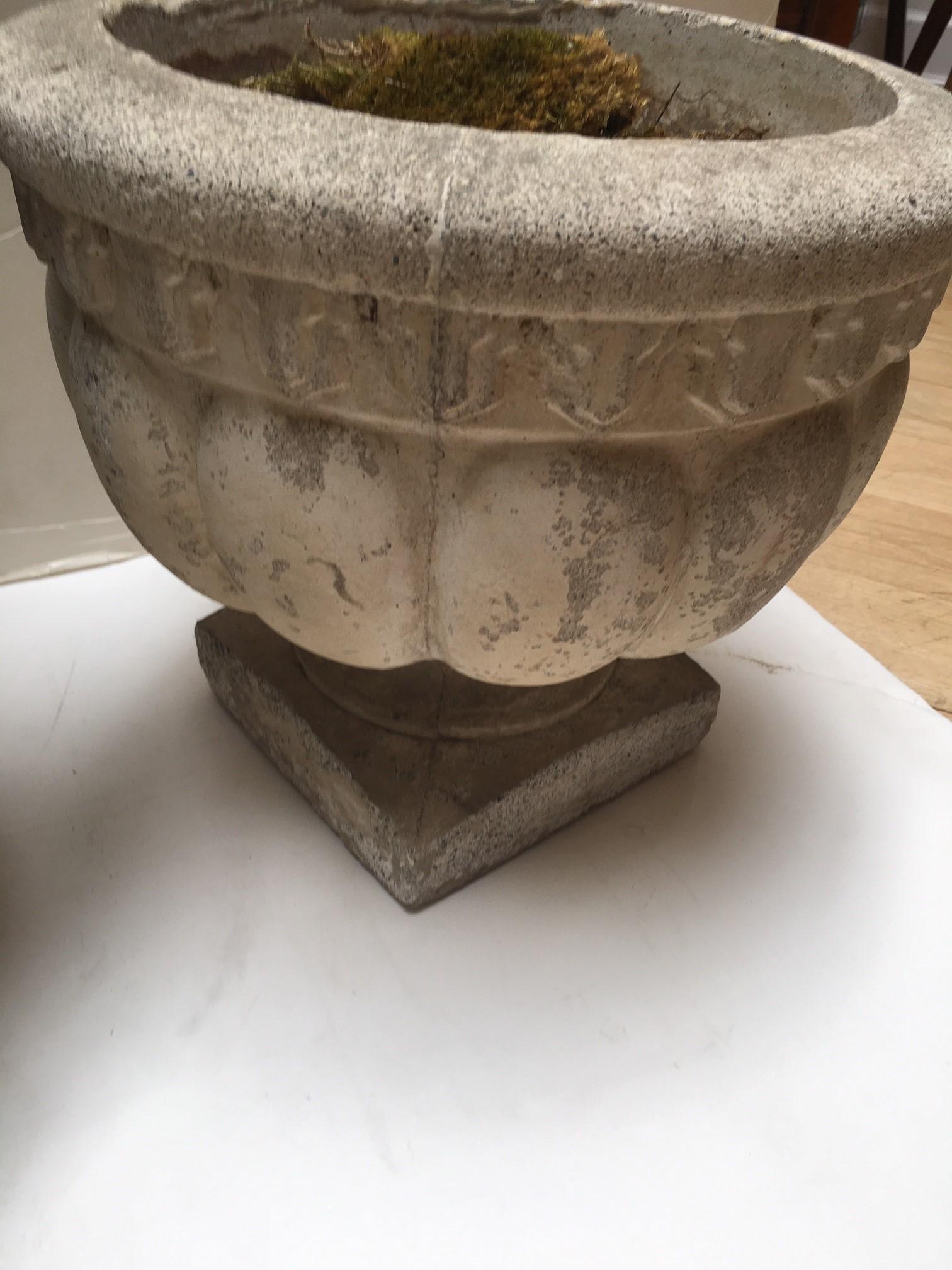 Pair of Vintage French Cast Stone Fluted Garden Urns or Planters For ...