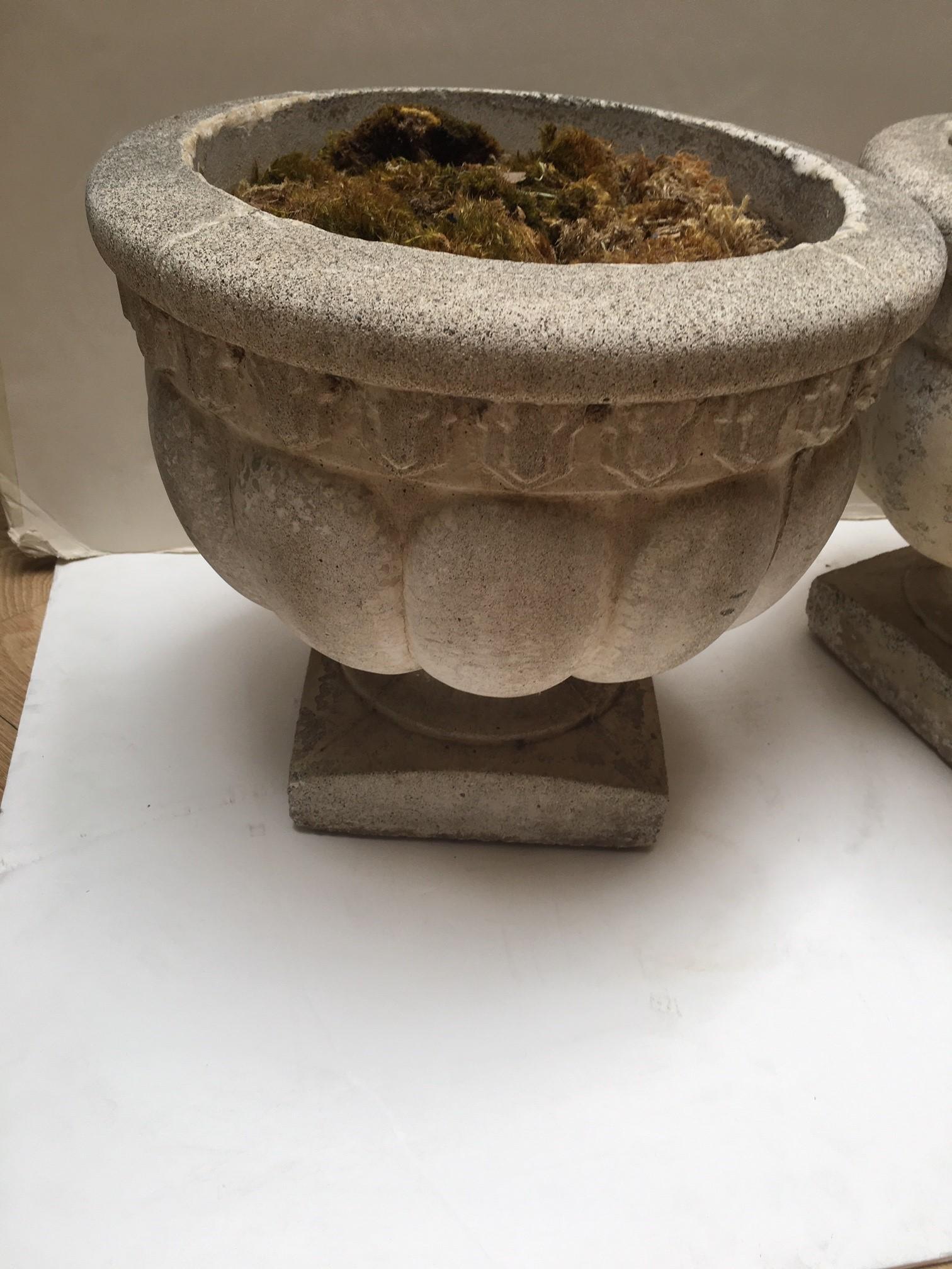 Pair of Vintage French Cast Stone Fluted Garden Urns or Planters For ...