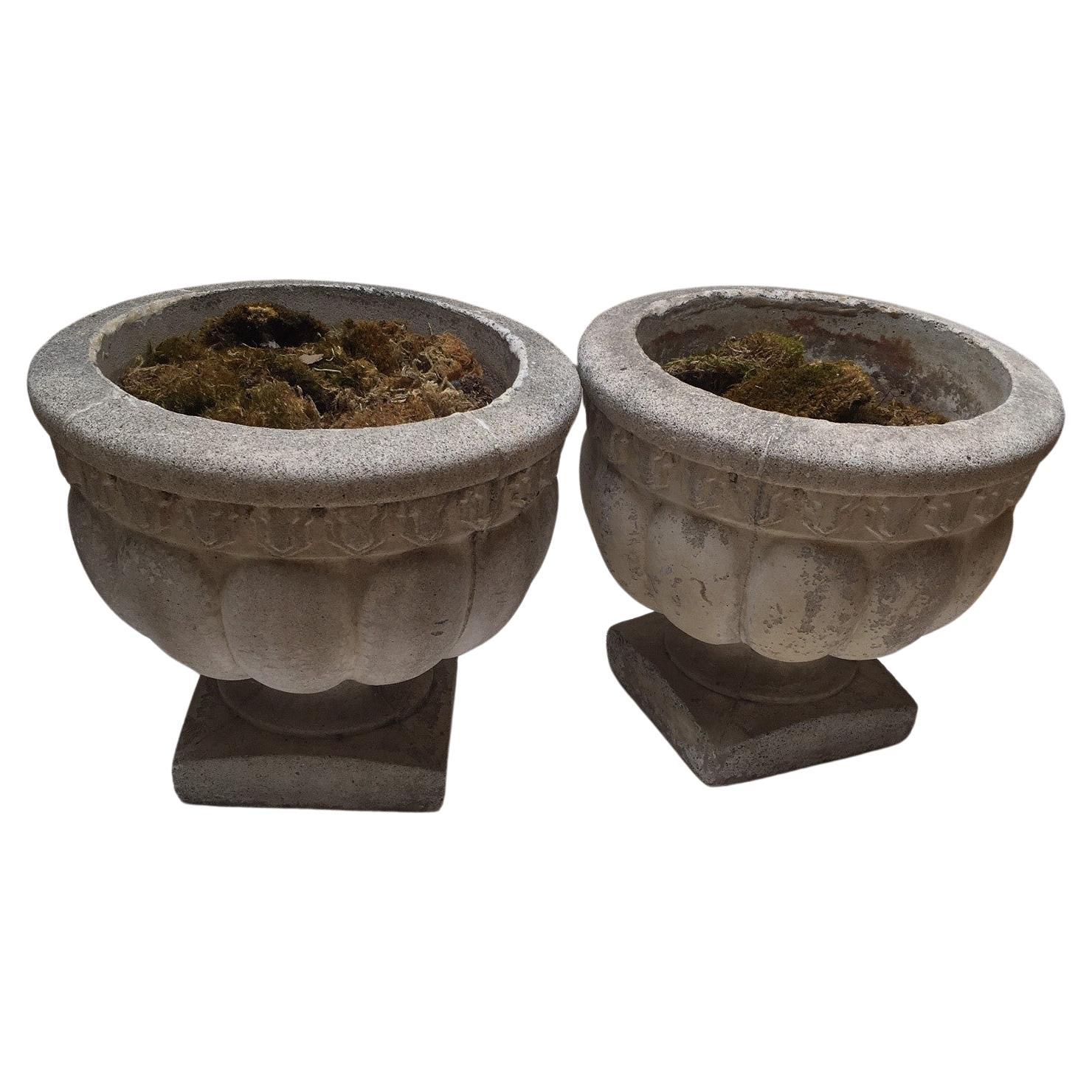 Pair of Vintage French Cast Stone Fluted Garden Urns or Planters For ...