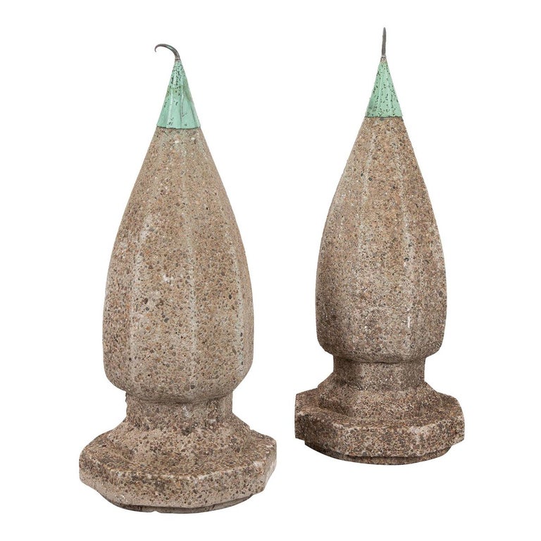 Pair of Vintage French Cast Stone Lightning Finials at 1stDibs