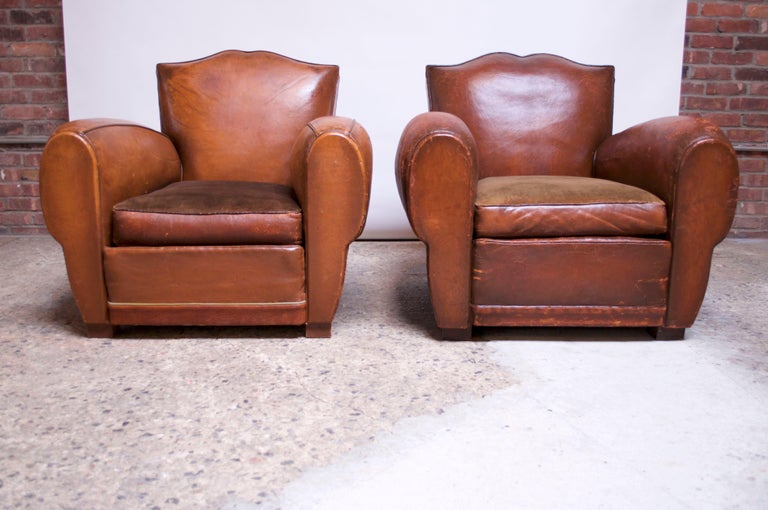 Pair of Vintage French Leather 'Mustache' Club Chairs at 1stDibs ...