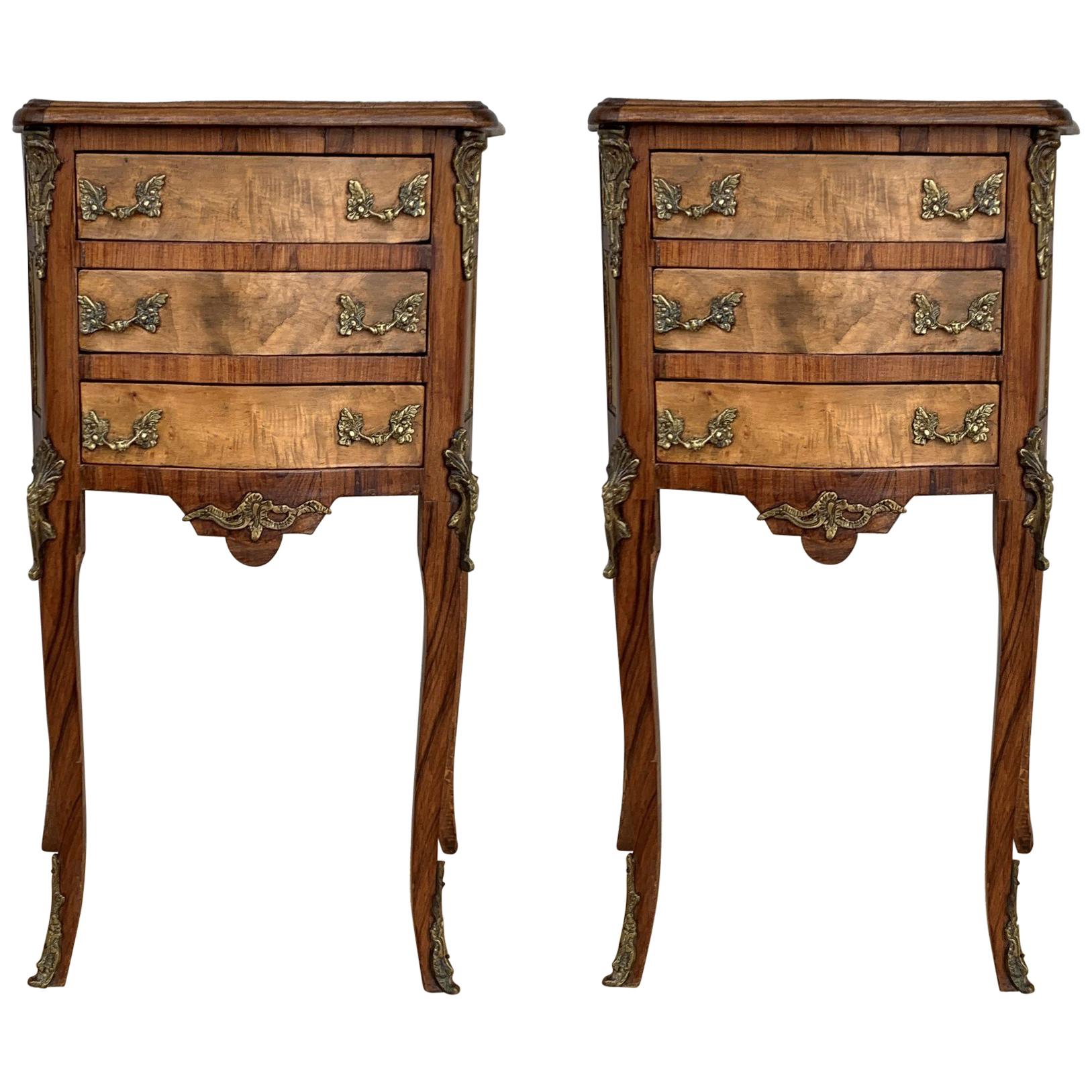 Pair of Vintage French Louis XV Style Wood Nightstands with Three ...