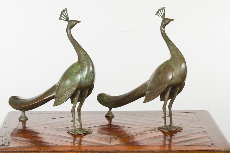 Pair of Vintage French Midcentury Metal Peacocks with Verdigris Patina ...