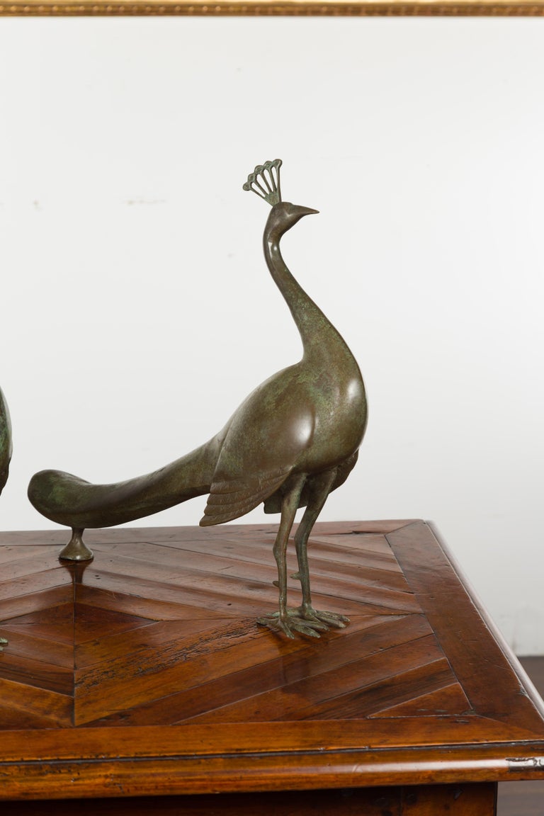 Pair of Vintage French Midcentury Metal Peacocks with Verdigris Patina ...