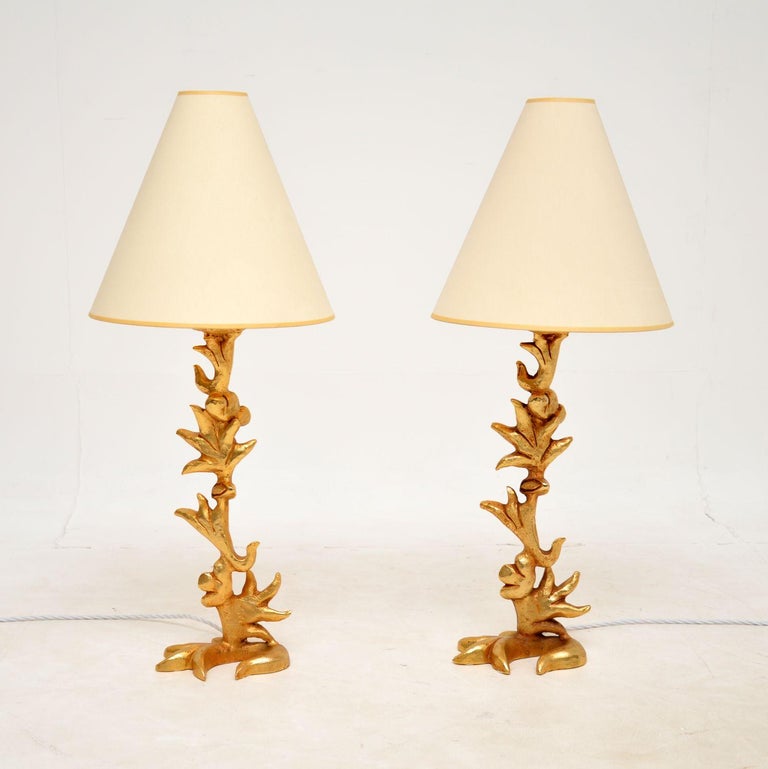 Paire de lampes de bureau vintage en bronze doré de Georges Mathias ...