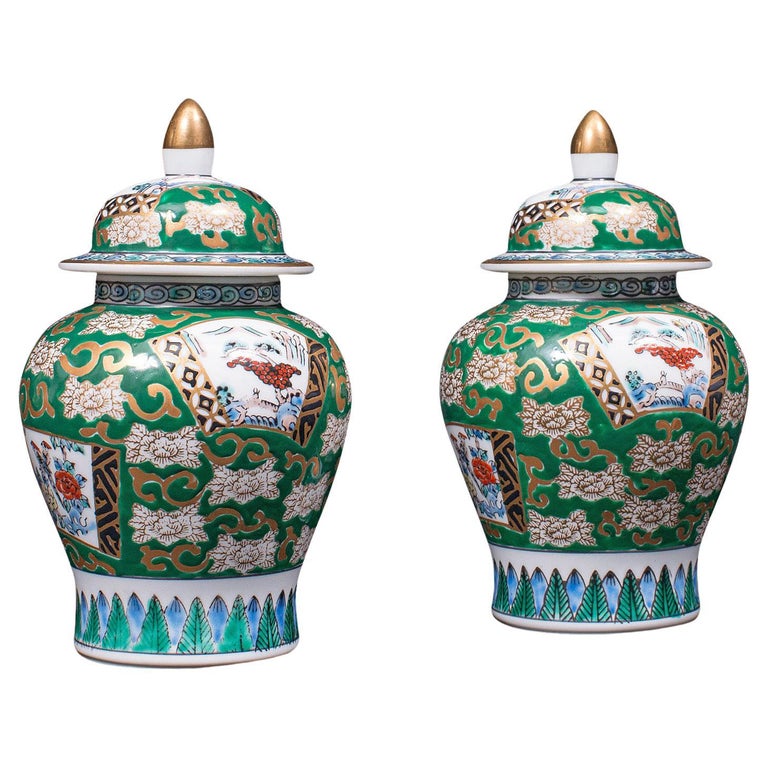 Pair Of Vintage Ginger Jars, Chinese, Hand Painted, Ceramic, Spice Pot ...