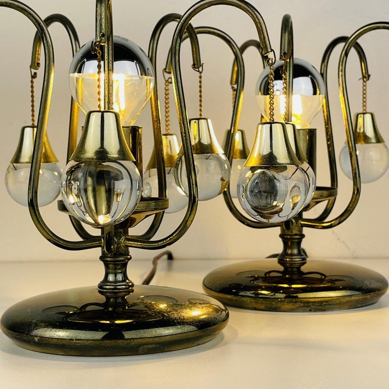 Pair of Vintage Glass Ball Table Lamps, Italy, 1960s For Sale at 1stDibs