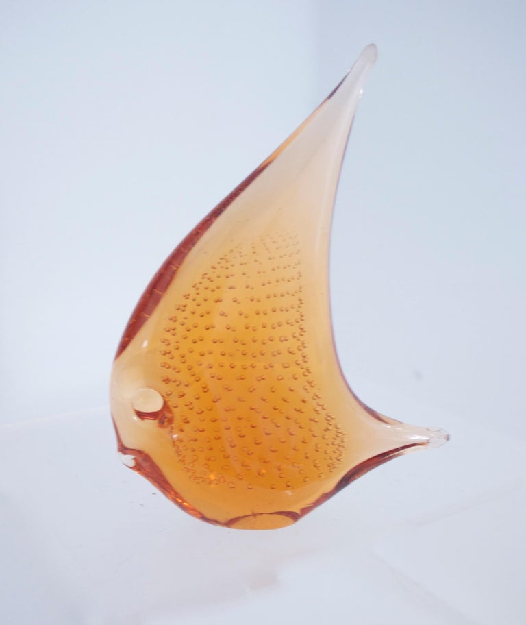 Pair of Vintage Glass Murano Sommerso Angel Fish Amber Bullicante ...