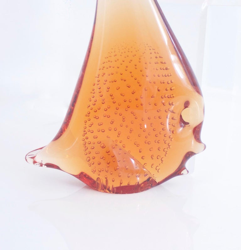 Pair of Vintage Glass Murano Sommerso Angel Fish Amber Bullicante ...
