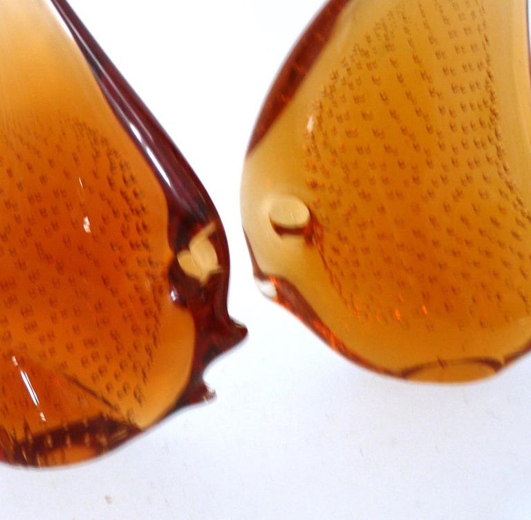 Pair of Vintage Glass Murano Sommerso Angel Fish Amber Bullicante ...