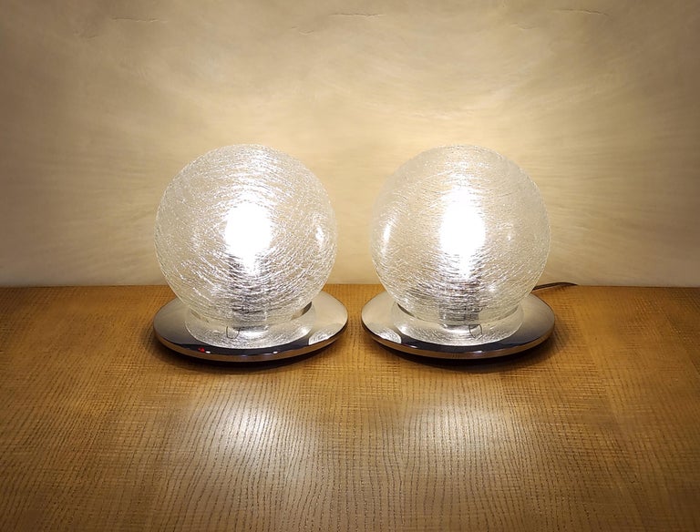 Pair Of Vintage Glass Murano Sphere Lamps, 1970s For Sale at 1stDibs