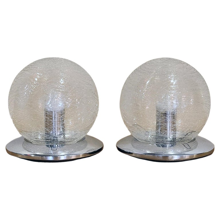 Pair Of Vintage Glass Murano Sphere Lamps, 1970s For Sale at 1stDibs