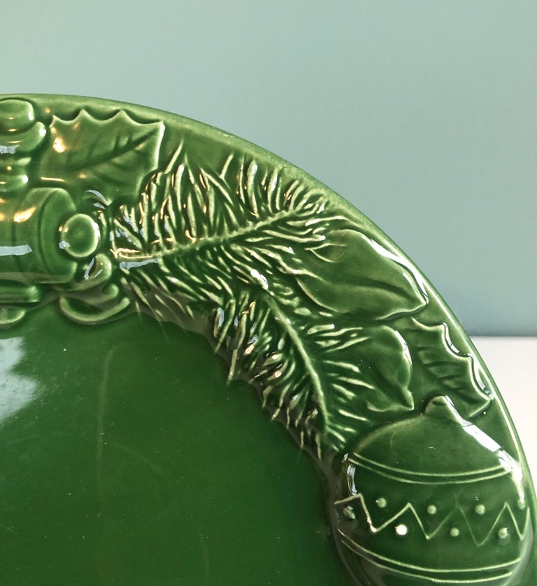 Pair of Vintage Green Ceramic Holiday Plates at 1stDibs
