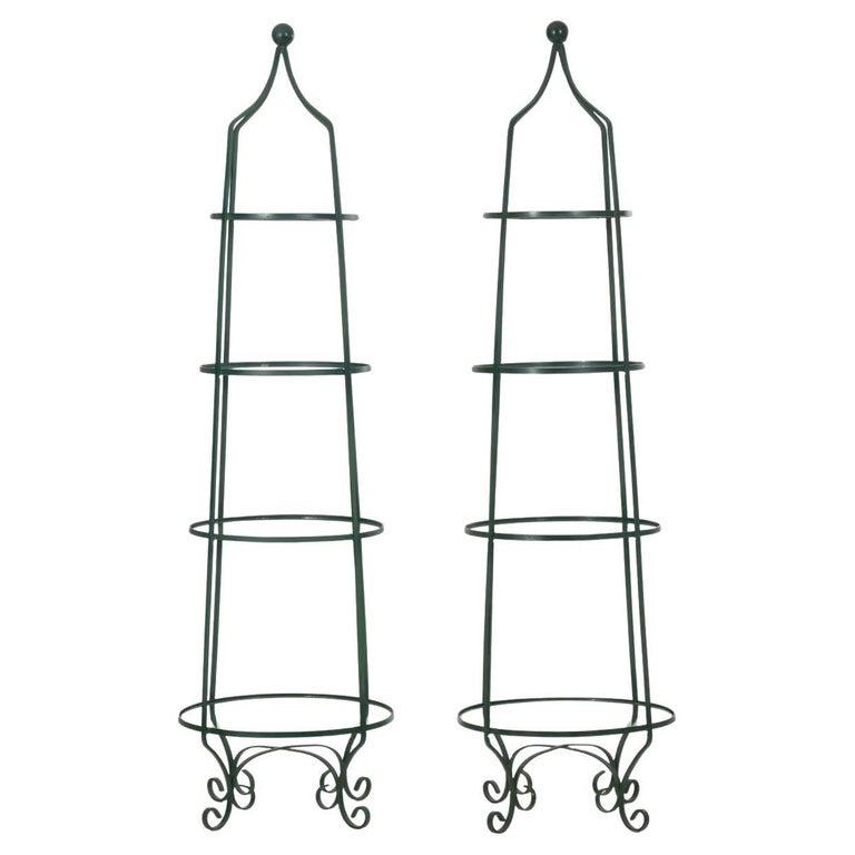 Pair of Vintage Green Painted Iron Etageres Displays with Glass Shelves ...