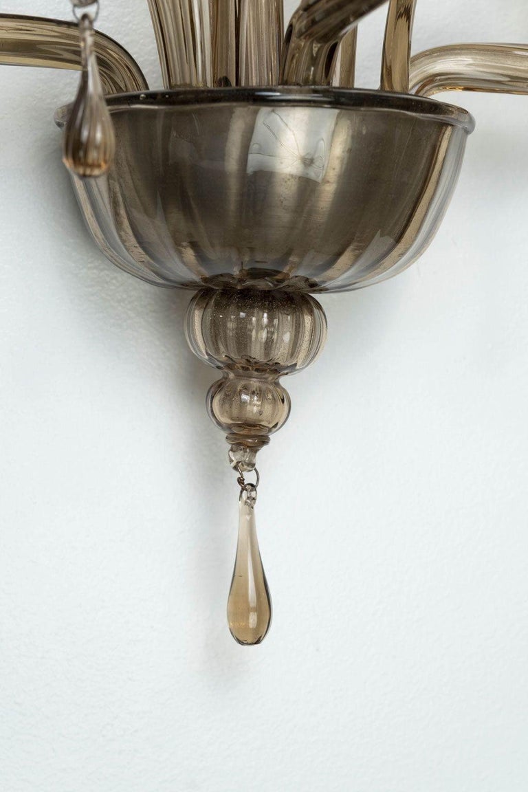 Pair of Vintage Hand-Blown Murano Clear Smoke-Colored Sconces For Sale ...