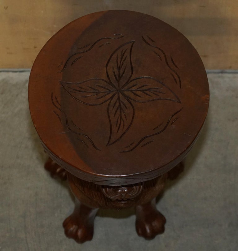 Pair of Vintage Hand Carved Male Lion Stools with Ornate Decoration All ...