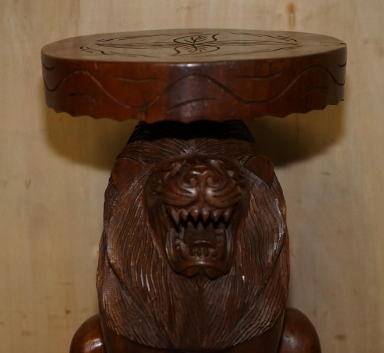 Pair of Vintage Hand Carved Male Lion Stools with Ornate Decoration All ...