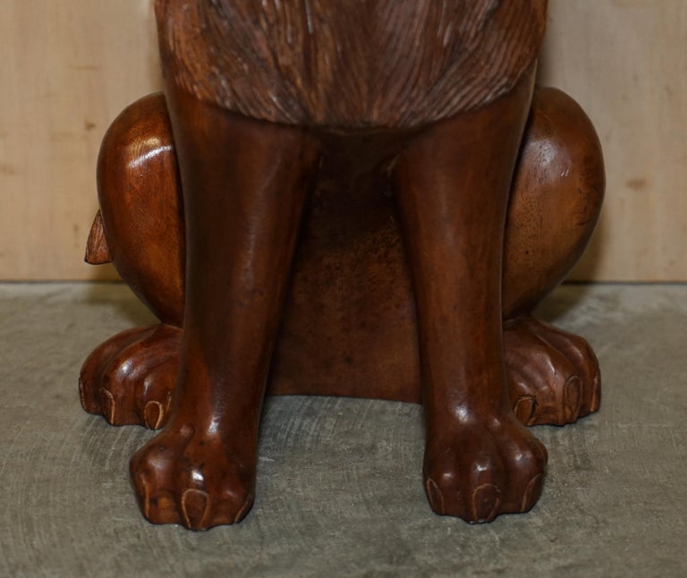 Pair of Vintage Hand Carved Male Lion Stools with Ornate Decoration All ...