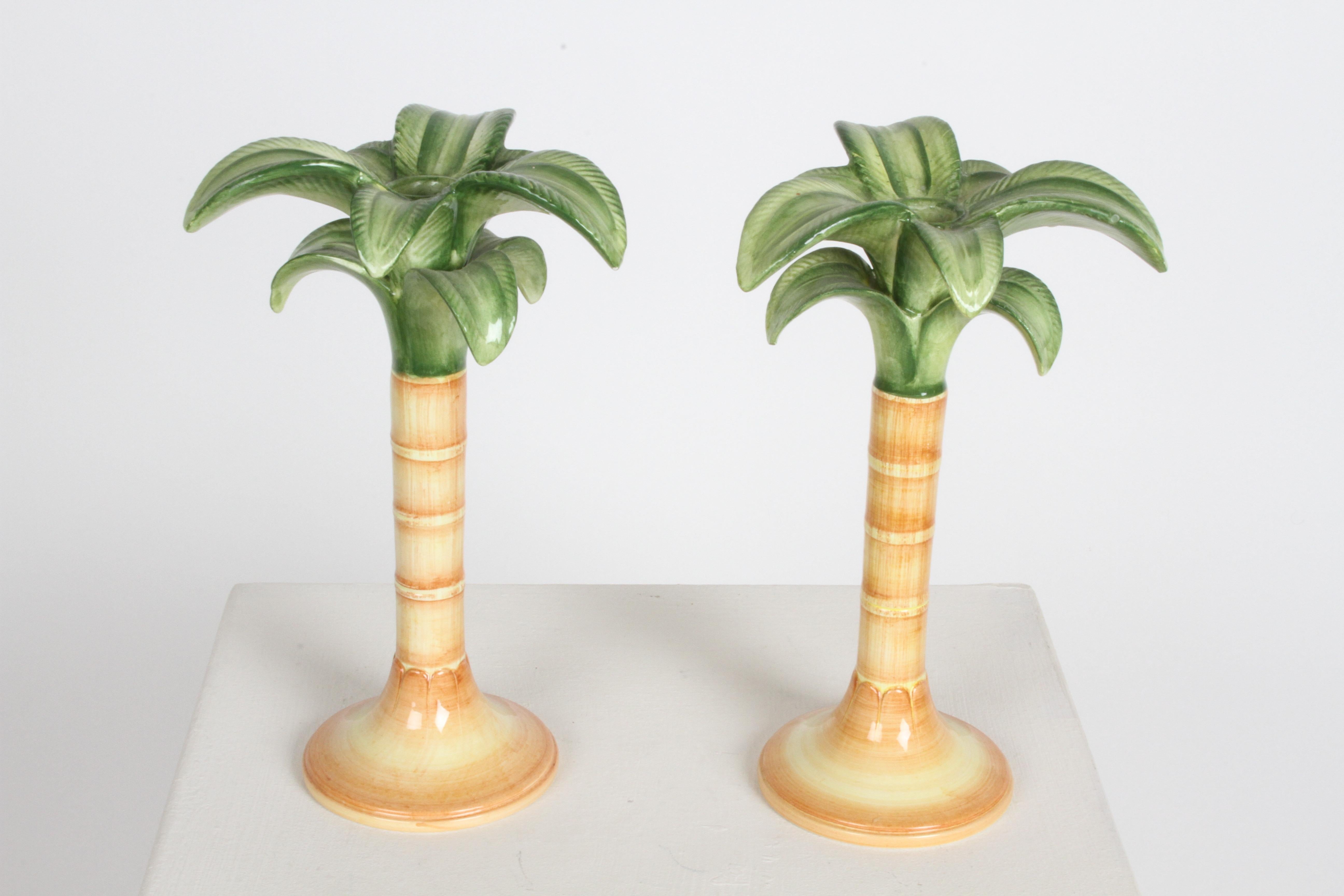 Pair of Vintage Hand Painted Ceramic Palm Tree Candlesticks by Vietri ...