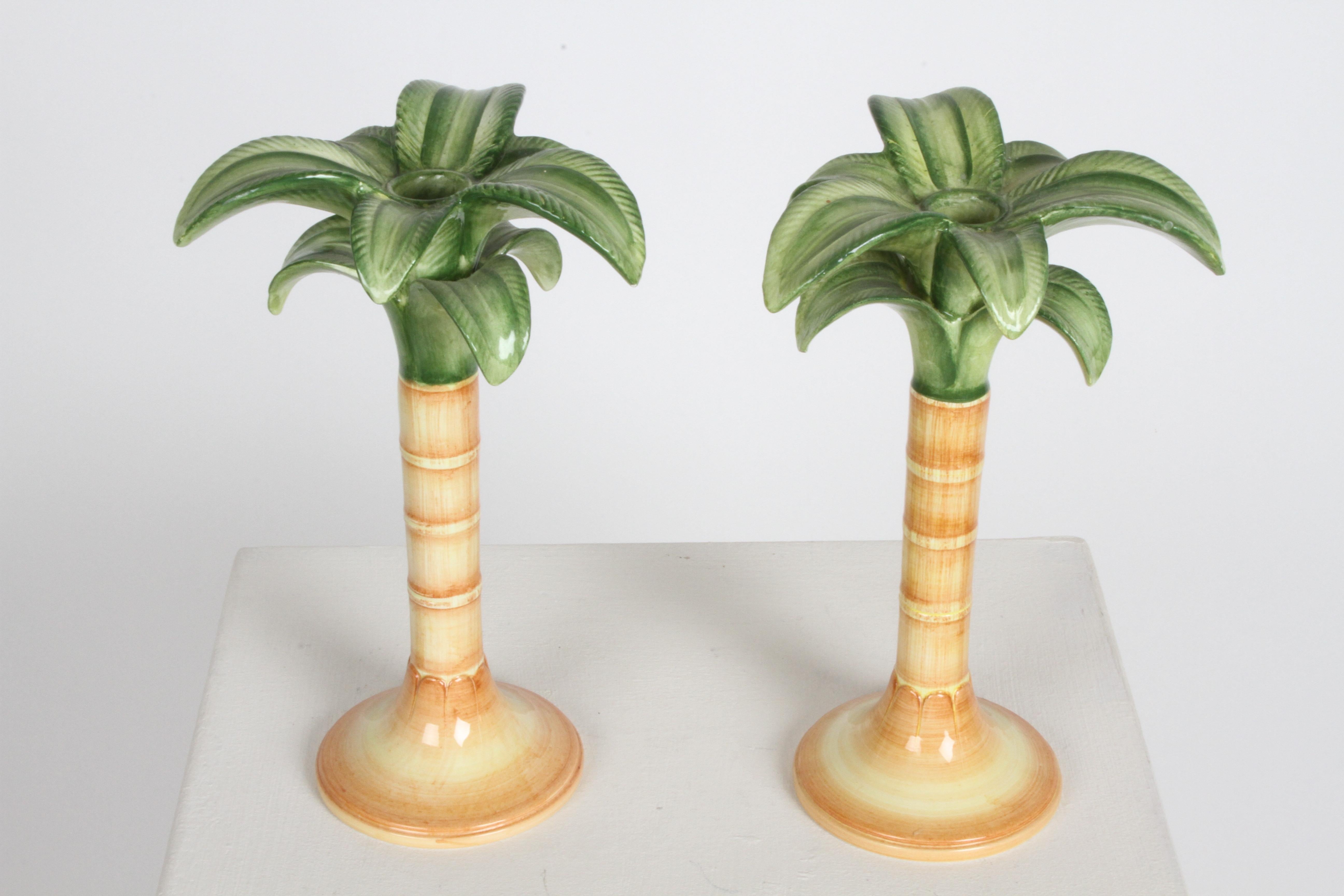 Pair of Vintage Hand Painted Ceramic Palm Tree Candlesticks by Vietri ...