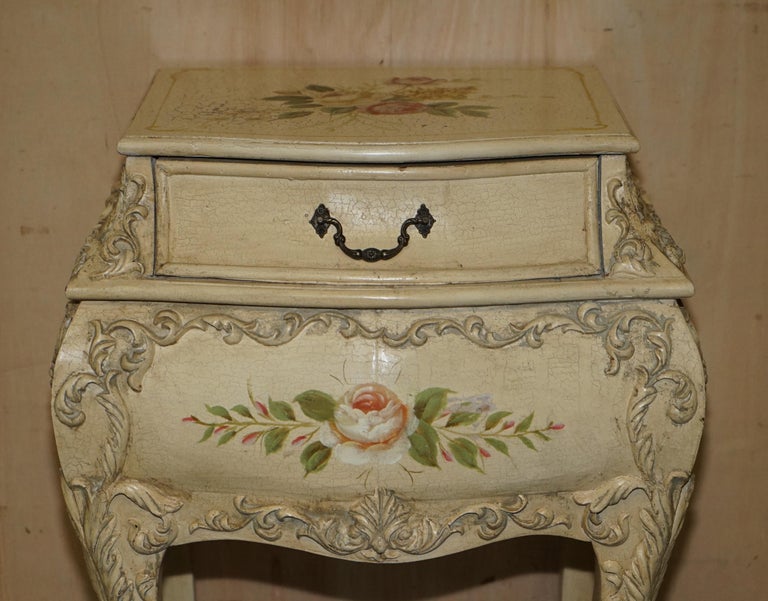 Pair of Vintage Hand Painted French Bombe Bedside / Side End Table Size ...