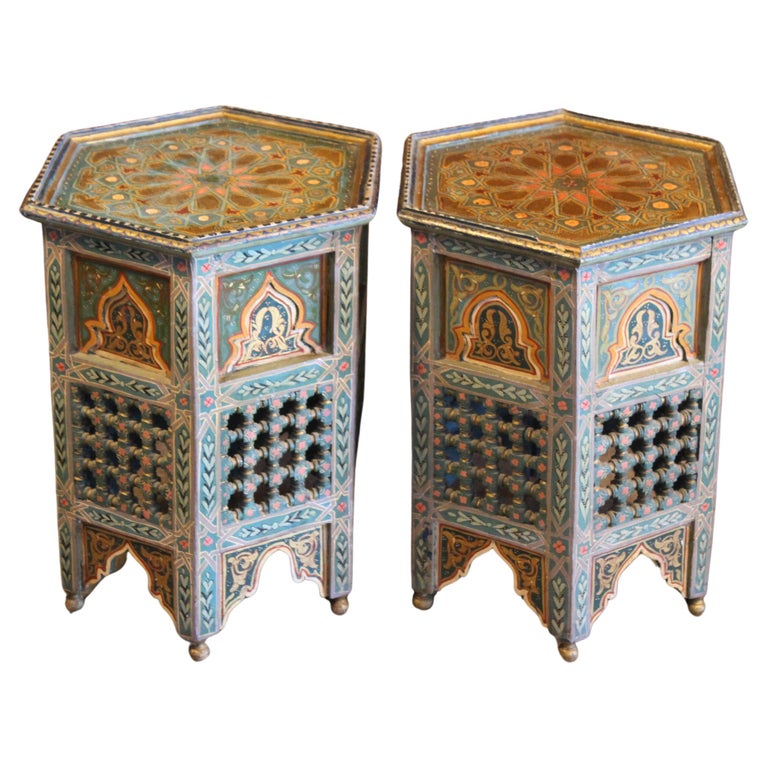 Pair of Vintage Hand-Painted Moroccan Side Tables at 1stDibs